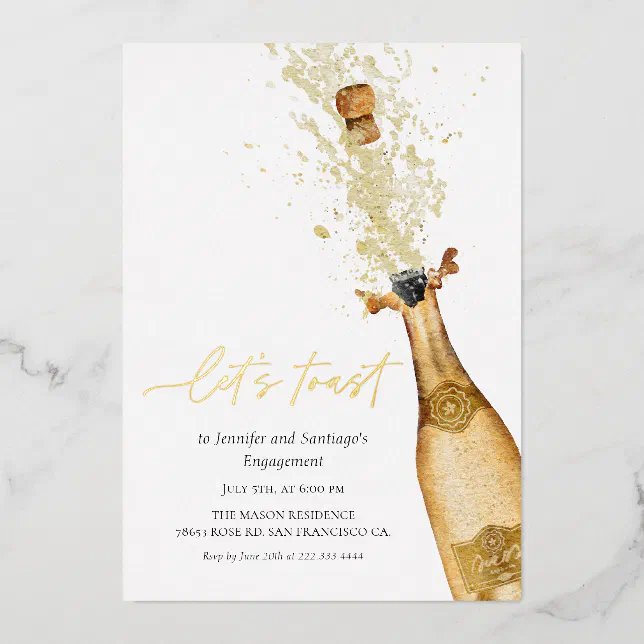Let's Toast Champagne Engagement Foil Invitation | Zazzle