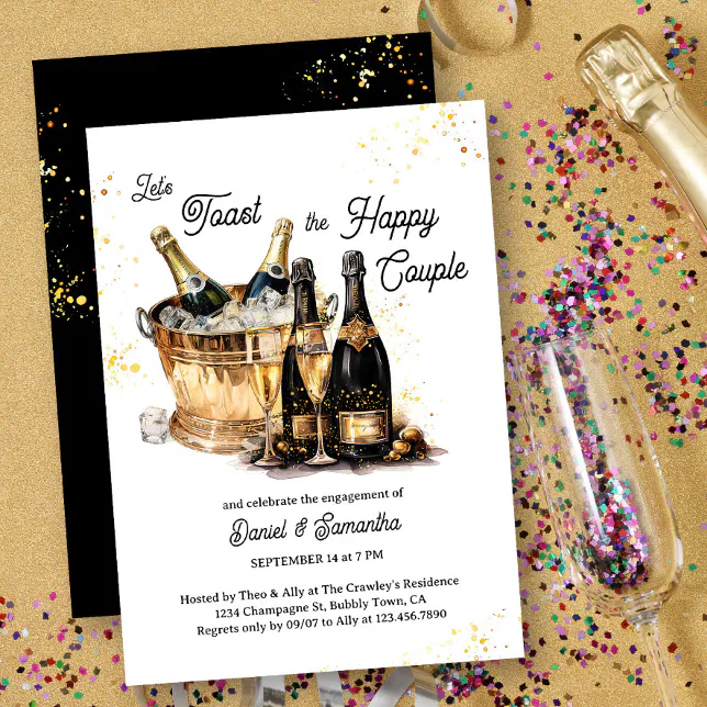 Let's Toast Champagne on Ice Engagement Party Invitation | Zazzle