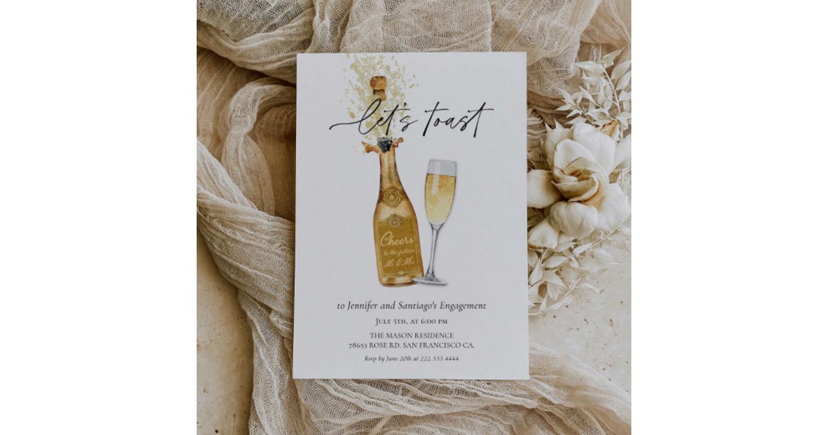 Let's Toast Couples Engagement Invitation | Zazzle