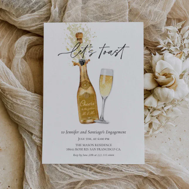 Let's Toast Couples Engagement Invitation | Zazzle