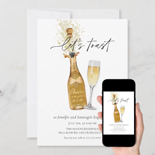 Let's Toast Couples Engagement Invitation | Zazzle