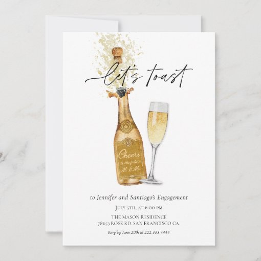 Let's Toast Couples Engagement Invitation | Zazzle