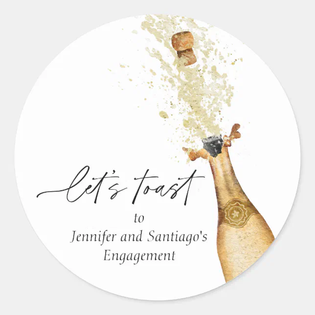Let's Toast Couples Engagement Party Classic Round Sticker | Zazzle