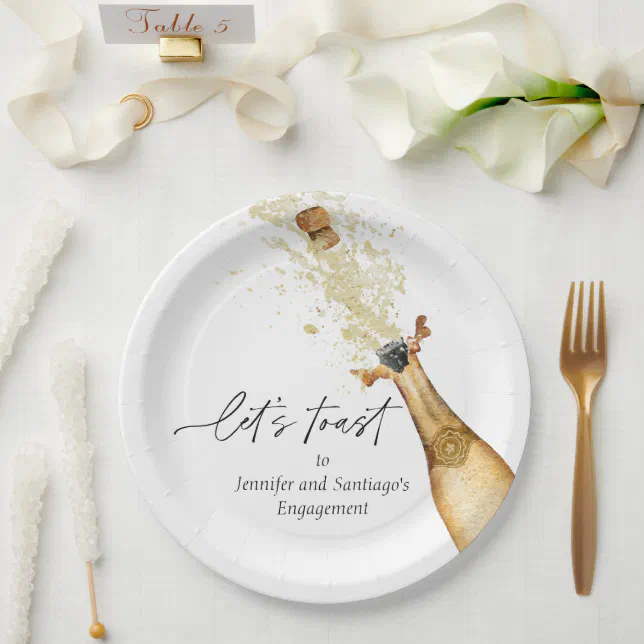 Let's Toast Couples Engagement Party Paper Plate | Zazzle