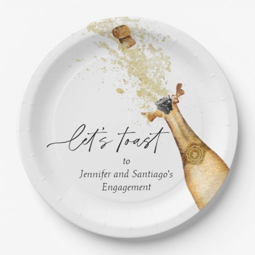 Let's Toast Couples Engagement Party Paper Plate | Zazzle