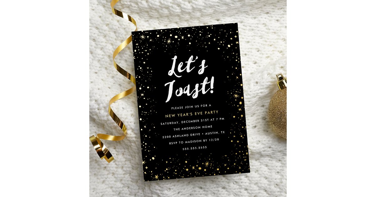 Let's Toast New Year Party Foil Invitation | Zazzle