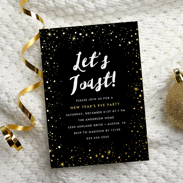 Let's Toast New Year Party Foil Invitation | Zazzle