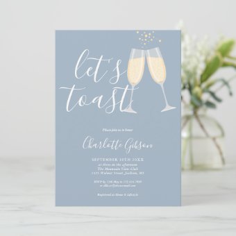 Let's Toast Script Bridal Shower Dusty Blue Invitation | Zazzle