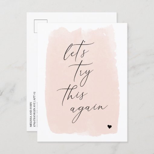 Let's Try This Again | Blush Pink Calligraphy Announcement Postcard ...