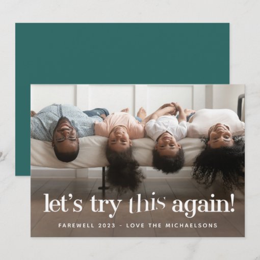 "Let's Try This Again" Green Holiday Photo Card | Zazzle