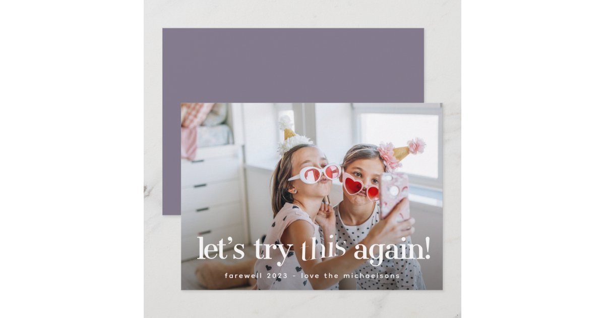 "Let's Try This Again" Purple Holiday Photo Card | Zazzle
