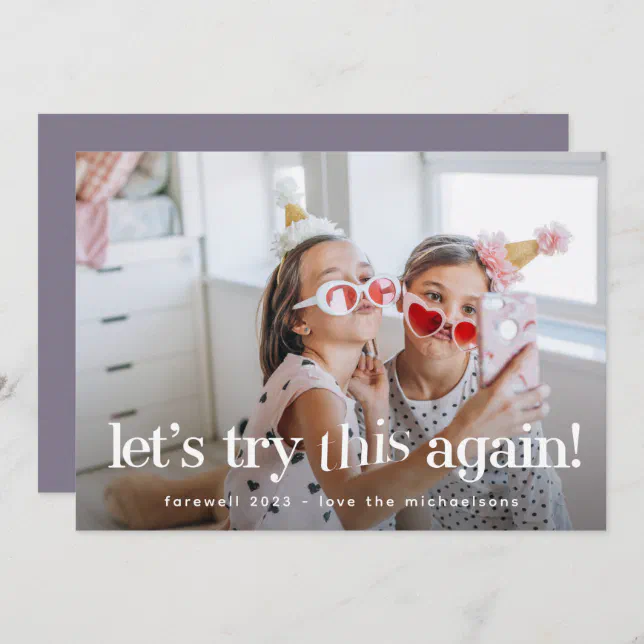 "Let's Try This Again" Purple Holiday Photo Card | Zazzle