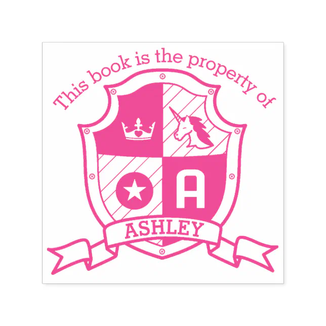 Letter A crest custom name unicorn kids library Self-inking Stamp | Zazzle