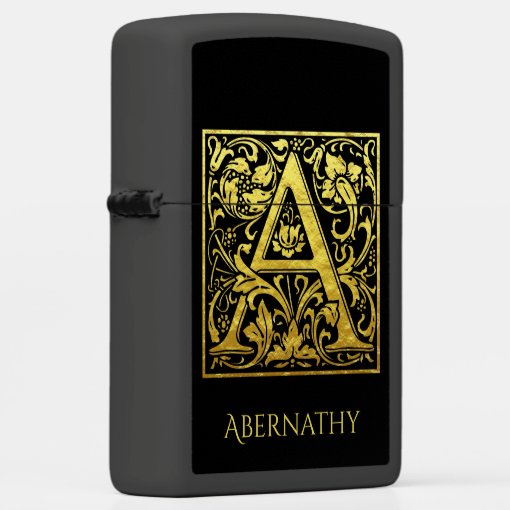 Letter A First Letter Faux Gold and Black Zippo Lighter | Zazzle