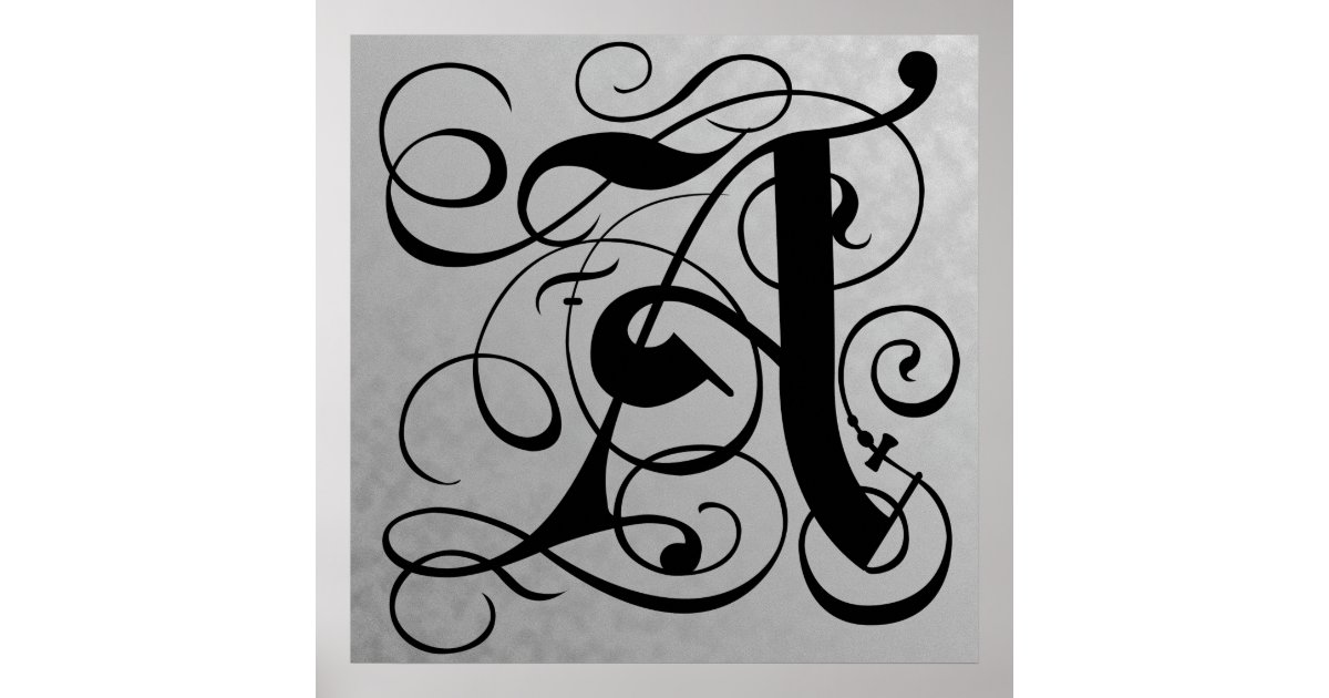 Letter A, Gothic Monogram Black Poster | Zazzle