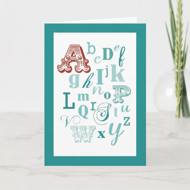Letter A Initial Name Alphabet Birthday Teal & Red Card | Zazzle
