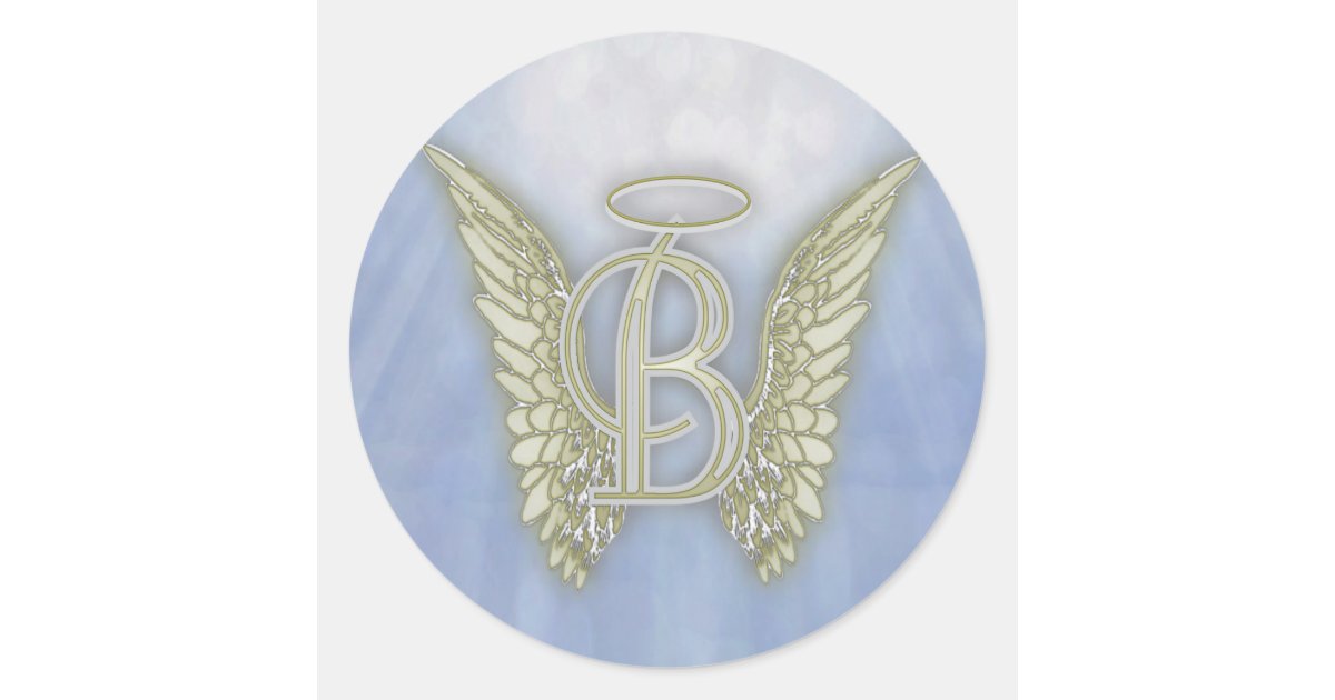 Letter B Angel Monogram Classic Round Sticker | Zazzle