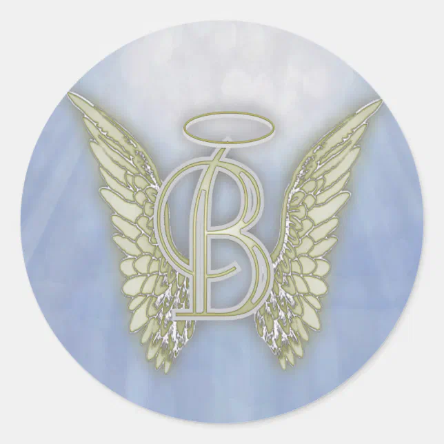 Letter B Angel Monogram Classic Round Sticker | Zazzle