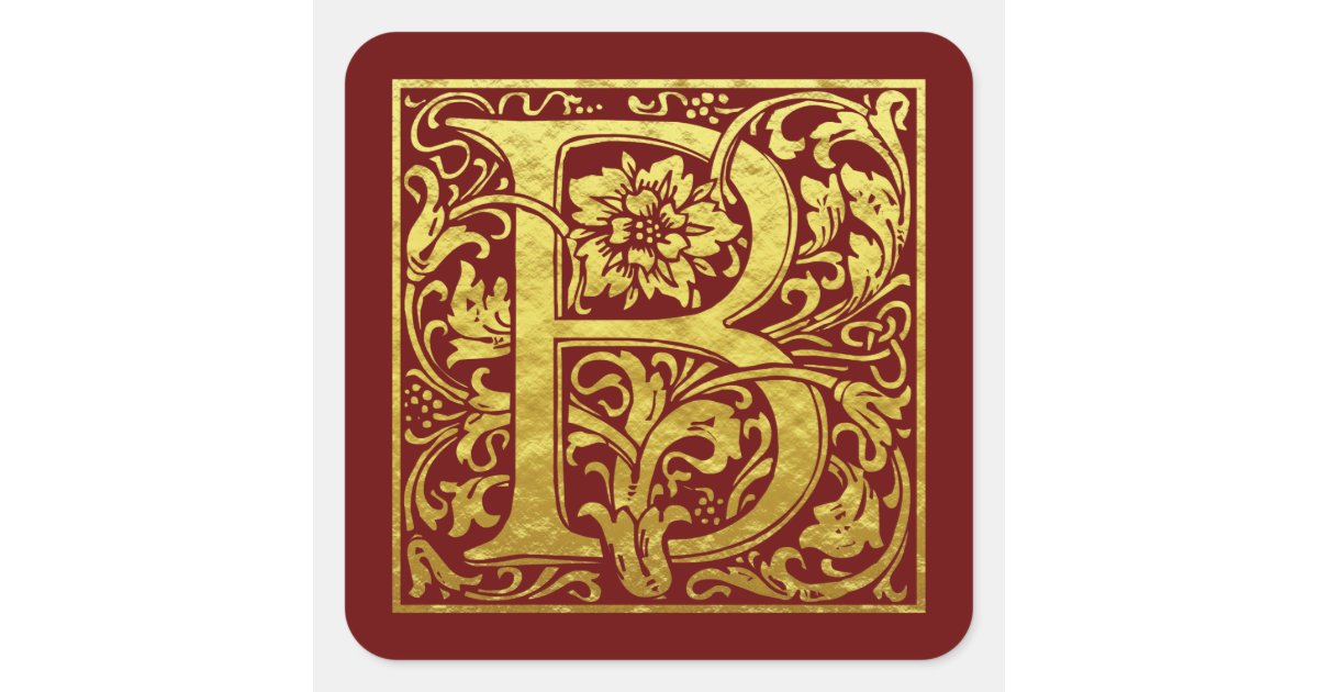 Letter B First Letter Faux Gold Red Square Sticker | Zazzle