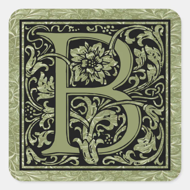 Letter B First Letter Monogram Square Sticker | Zazzle