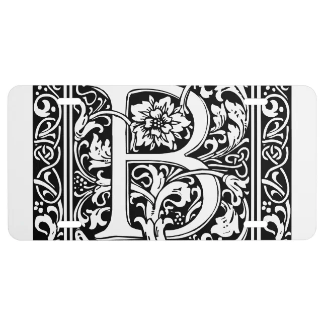 Letter B Medieval Monogram Art Nouveau License Plate | Zazzle