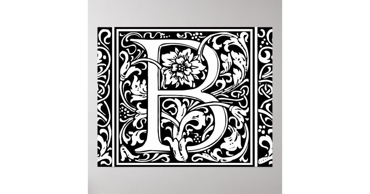 Letter B Medieval Monogram Art Nouveau Poster | Zazzle