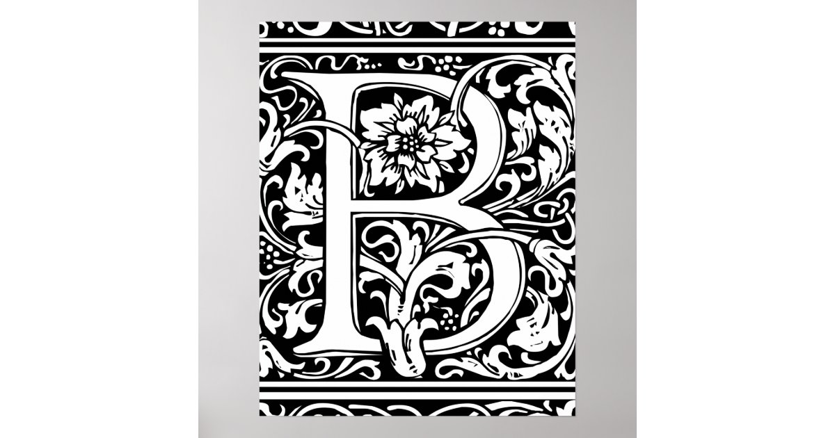Letter B Medieval Monogram Art Nouveau Poster | Zazzle