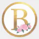 Letter B Monogram Pink Roses Floral & Elegant Gold Classic Round ...