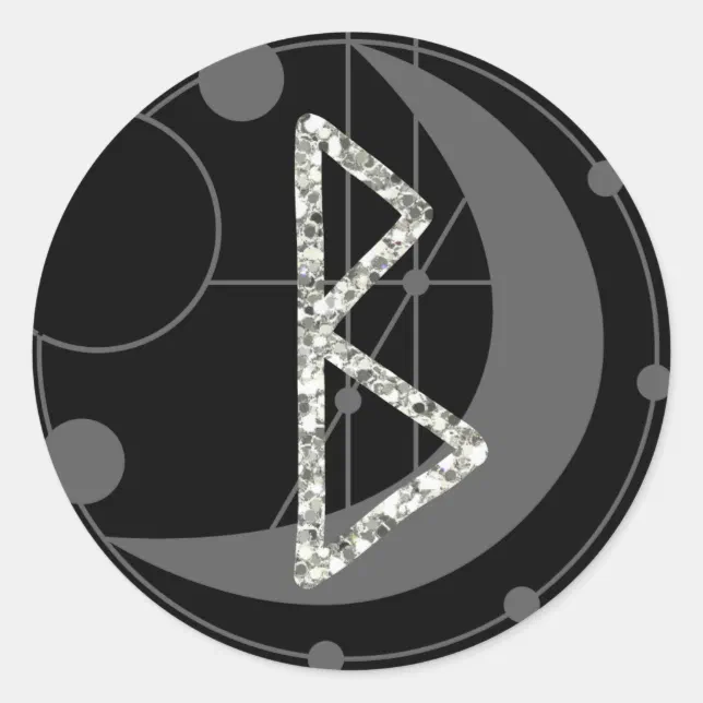 Letter B Rune Runic Monogram Geometric Moon Black Classic Round Sticker ...