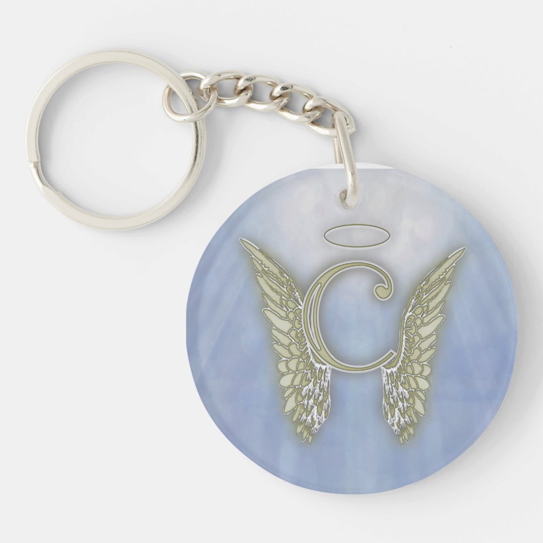 Letter C Angel Monogram Keychain | Zazzle