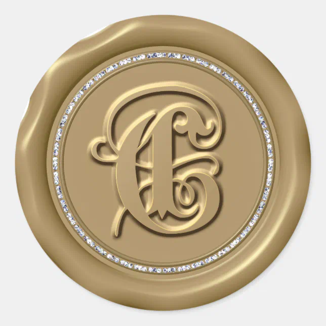 Letter C Diamond Circle GOLD Wax Seal Stickers | Zazzle