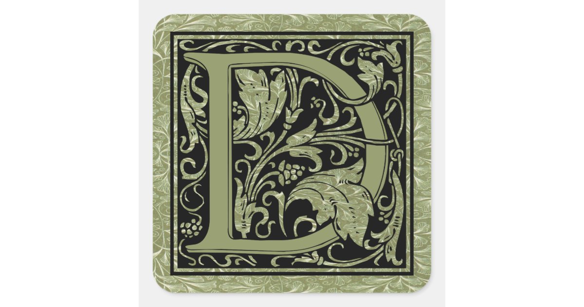 Letter D First Letter Monogram Square Sticker | Zazzle
