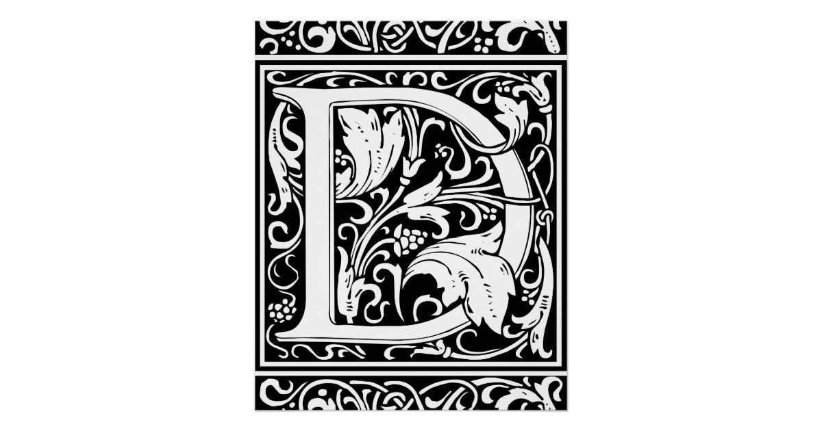 Letter D Medieval Monogram Art Nouveau Poster | Zazzle