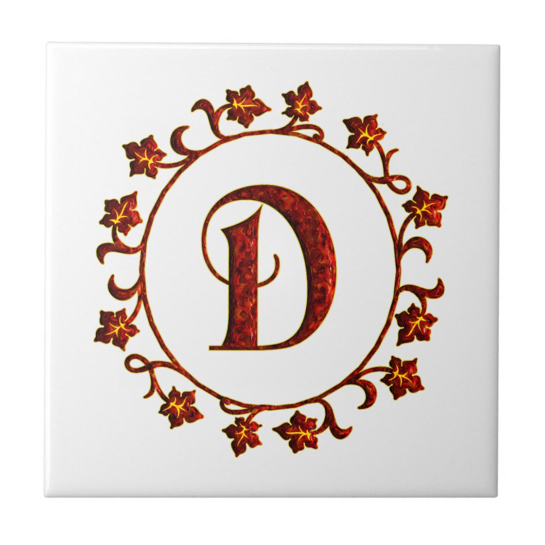 Letter D Monogram Red Leaves Tile | Zazzle