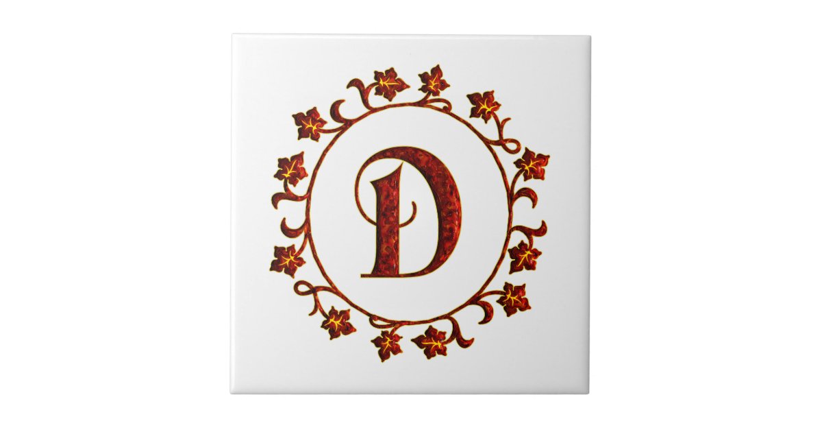 Letter D Monogram Red Leaves Tile | Zazzle