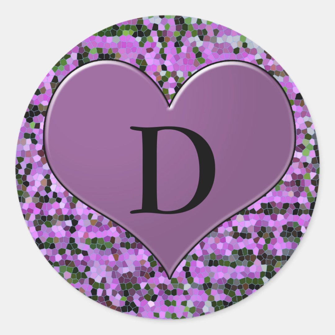 Letter 'D' on purple heart round sticker | Zazzle