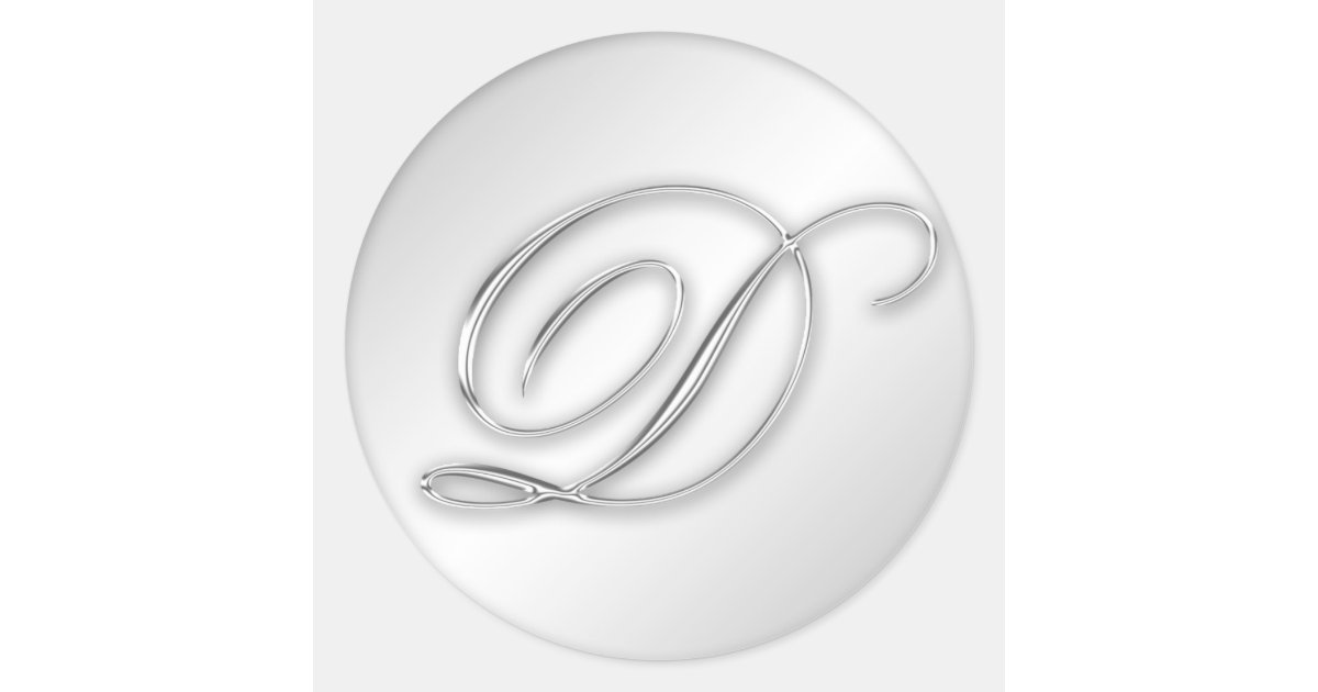 Letter D script initial faux silver monogram favor Classic Round ...