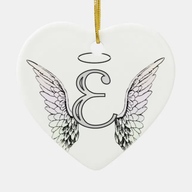Letter E Initial Monogram with Angel Wings & Halo Ceramic Ornament | Zazzle