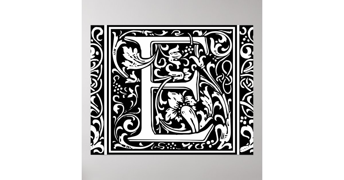Letter E Medieval Monogram Art Nouveau Poster | Zazzle