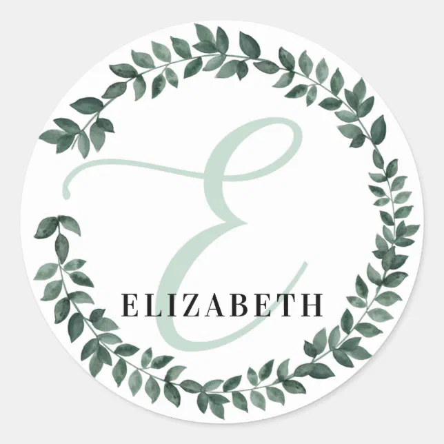 Letter E Monogram Custom Name Minimalist Botanical Classic Round ...