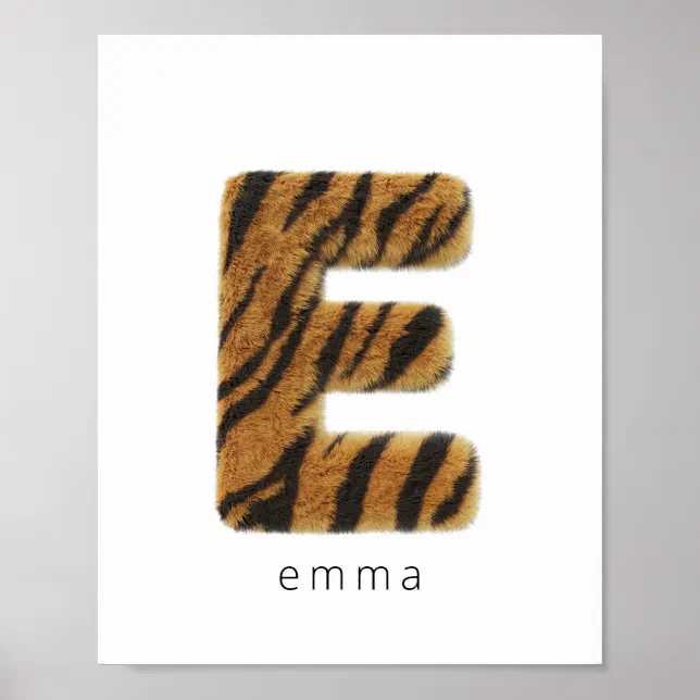 Letter E tiger fur Poster | Zazzle