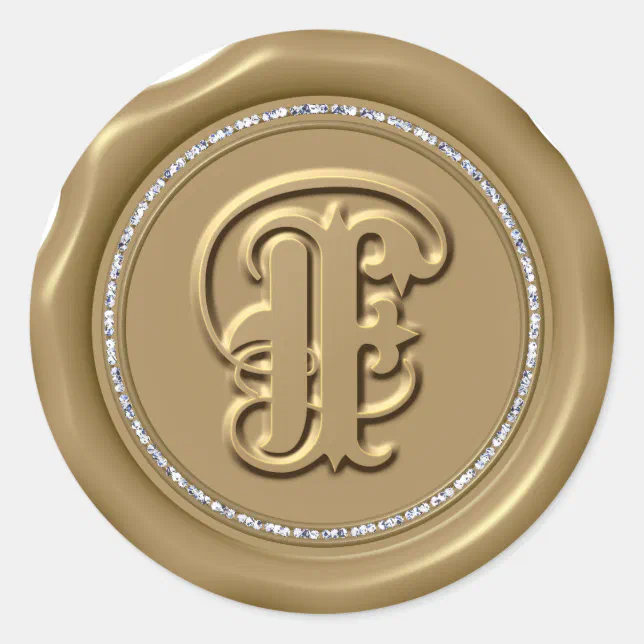 Letter F Diamond Circle GOLD Wax Seal Stickers | Zazzle