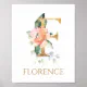 Letter F Monogram Pink Peach rose Nursery Poster | Zazzle