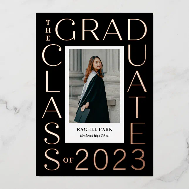 Letter Frame Foil Graduation Announcement Invite | Zazzle