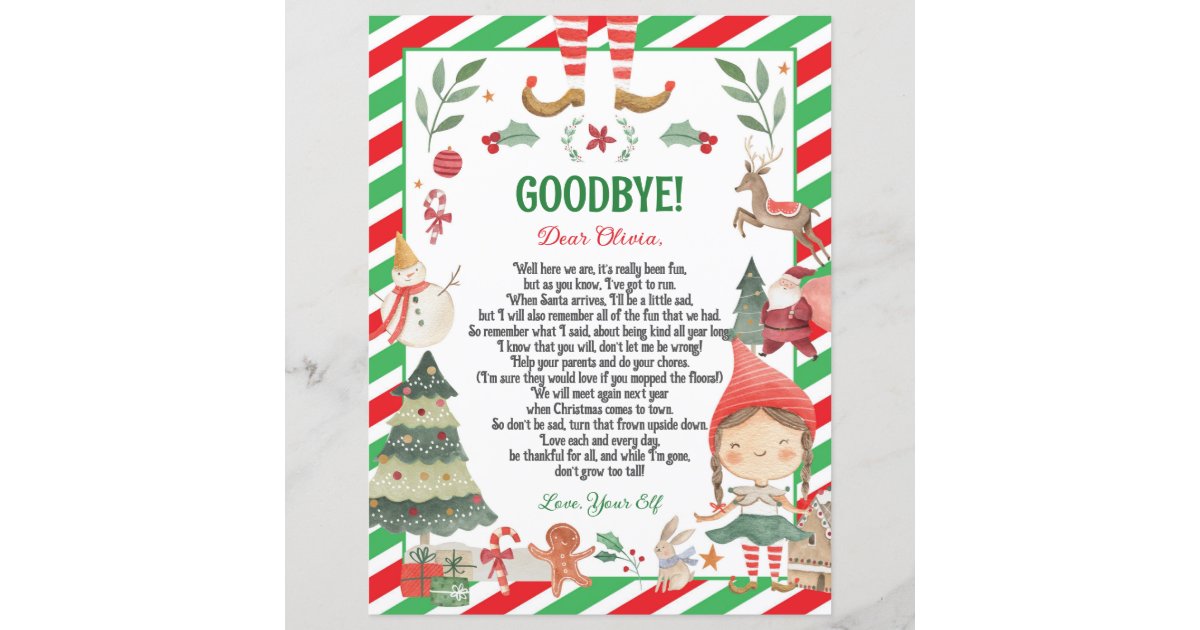 Letter from Elf Goodbye Farewell Christmas Girl | Zazzle