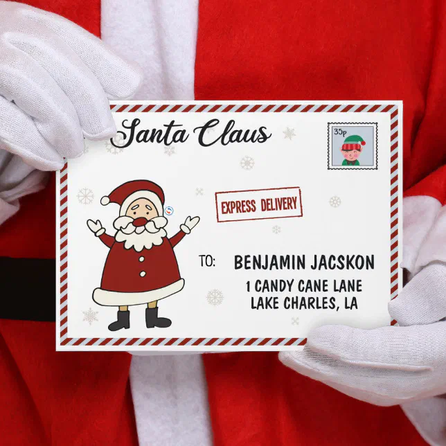 Letter from Santa Claus express delivery elf stamp Envelope | Zazzle