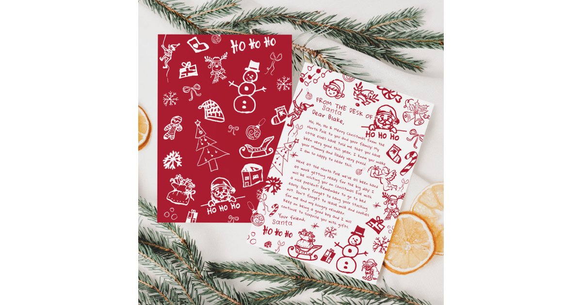 Letter from Santa Hand Draw Doodle, Santa Invitation | Zazzle
