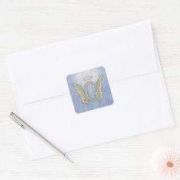 Letter G Angel Monogram Square Sticker | Zazzle