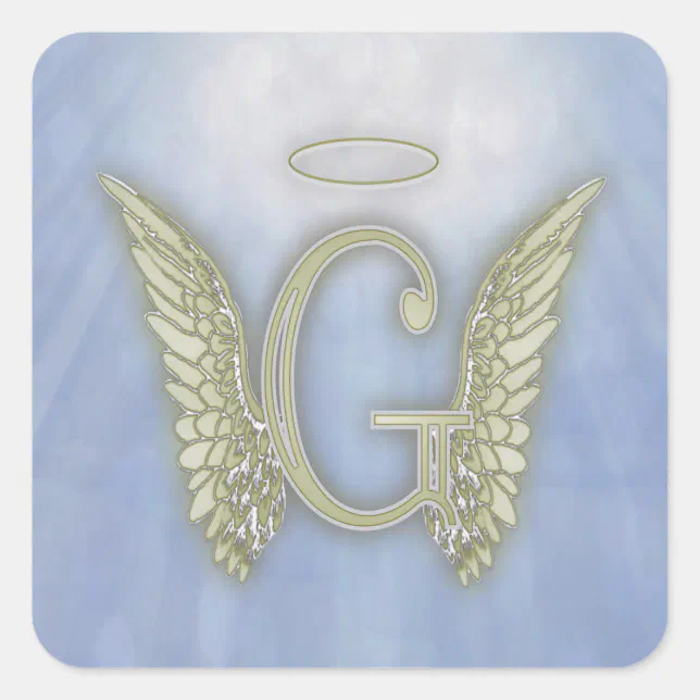 Letter G Angel Monogram Square Sticker | Zazzle