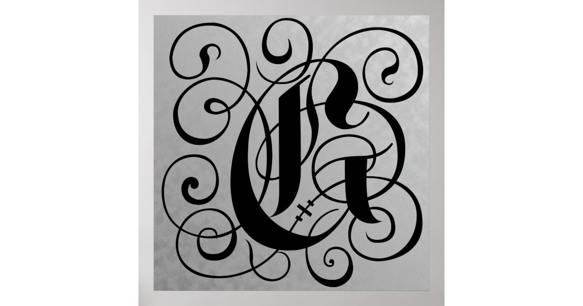 Letter G, Gothic Monogram Black Poster | Zazzle